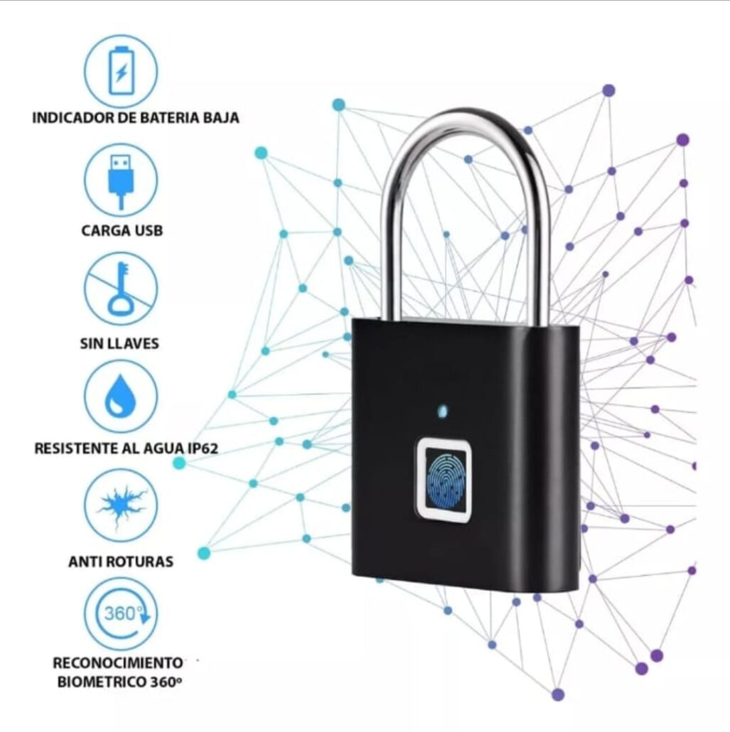 Candado con Huella Digital Recargable USB - La Tienda del Viajero